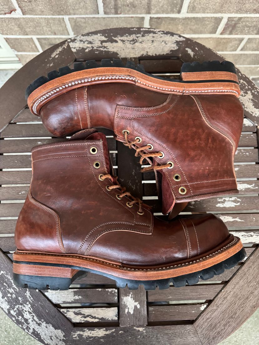 Prof Barnets Bulky Cap Toe Boots in Maryam Brown Horsebutt | Photo by ...