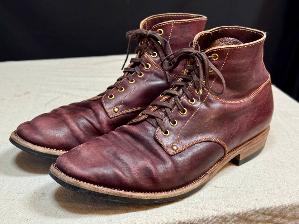 Østmo X Iron Boots Type 1 in Hand-Dyed Burgundy Maryam Washed Horsehide ...