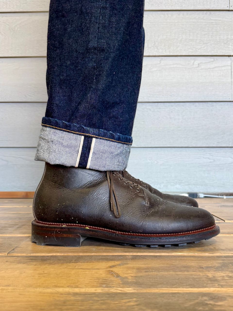 Viberg Wholecut Derby Boot in C.F. Stead Stone Waxed Kudu | Photo by ...