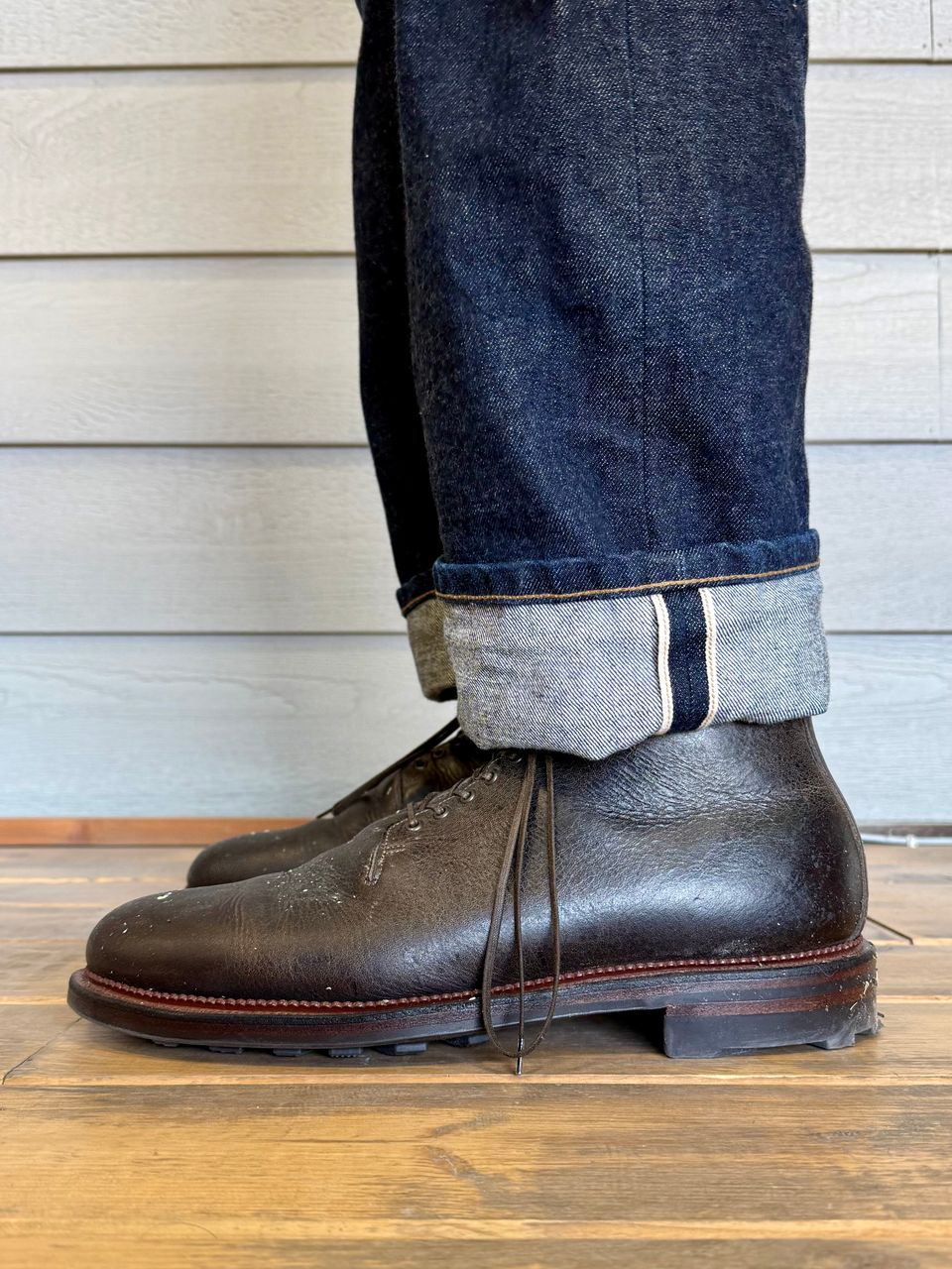 Viberg Wholecut Derby Boot in C.F. Stead Stone Waxed Kudu | Photo by ...